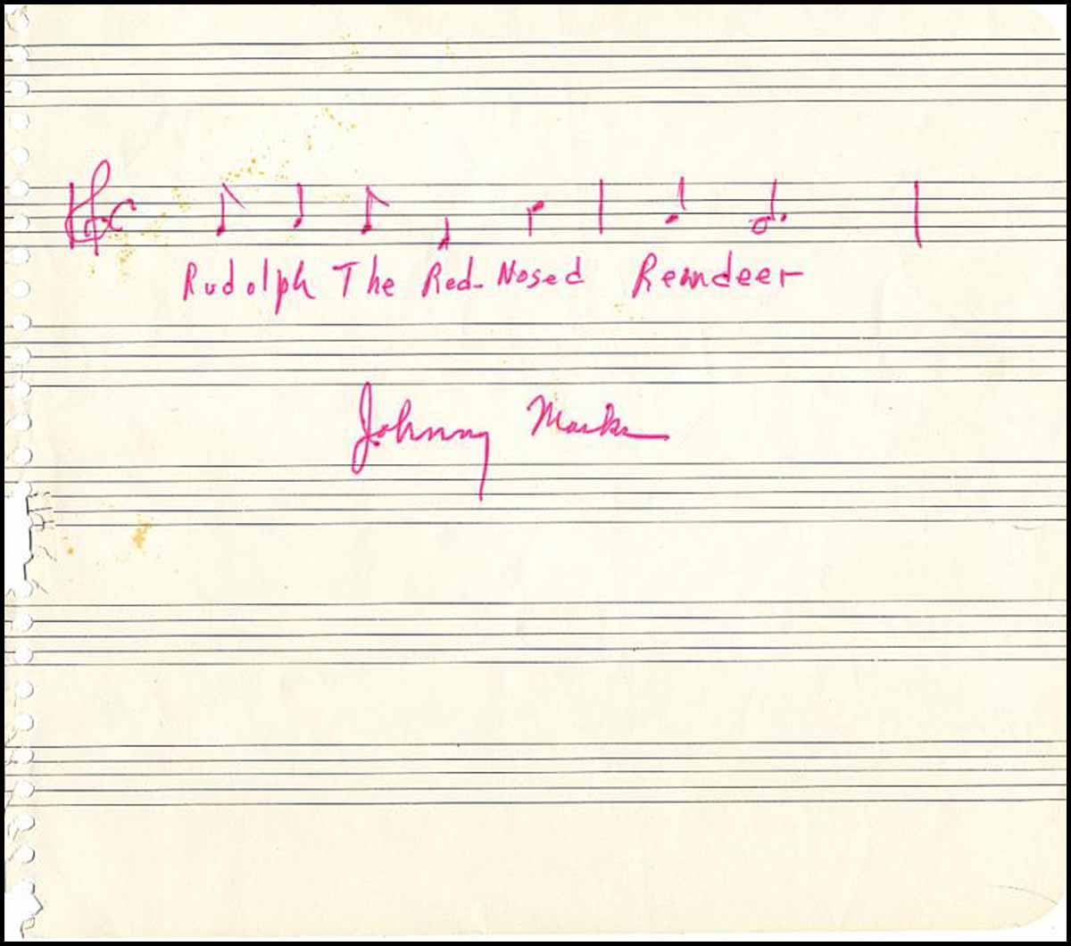 [Holiday] Marks, Johnny. (1909-1985) Autograph Musical Quotation, "Rud ...