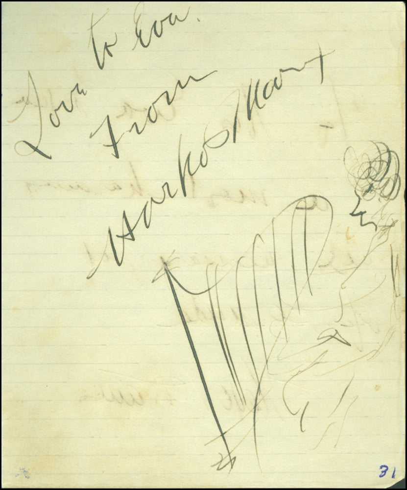 Marx, Harpo. (1888 - 1964) Signed Self-Portrait Drawing – Schubertiade ...