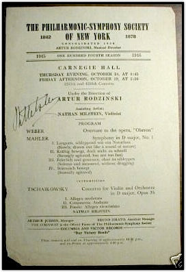 Milstein, Nathan. (1903–1992) Signed 1946 NY Philharmonic Program ...