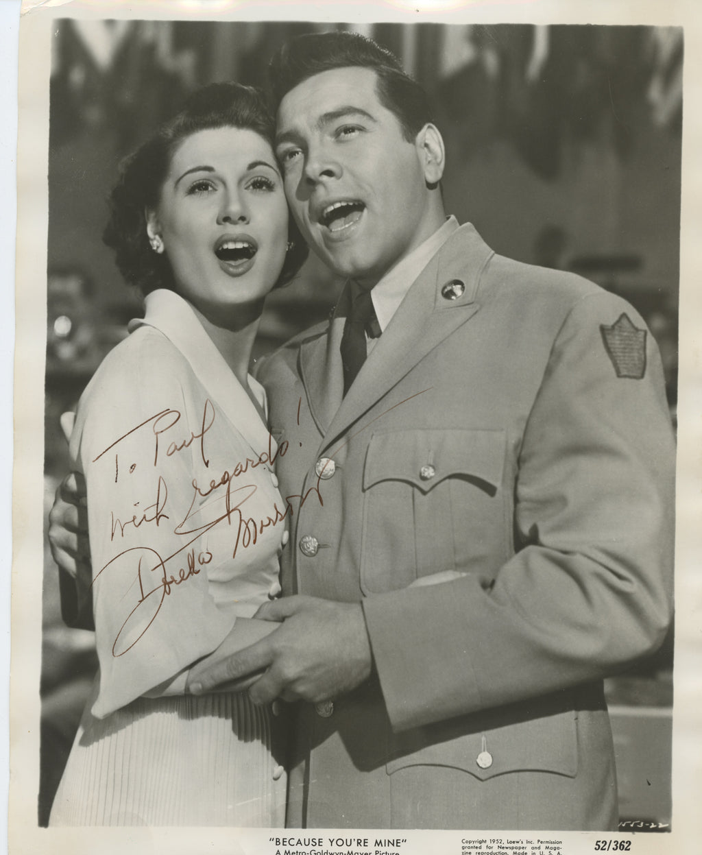 [Lanza, Mario. (1921–1959)] Morrow, Doretta. (1927–1968) Photograph in ...