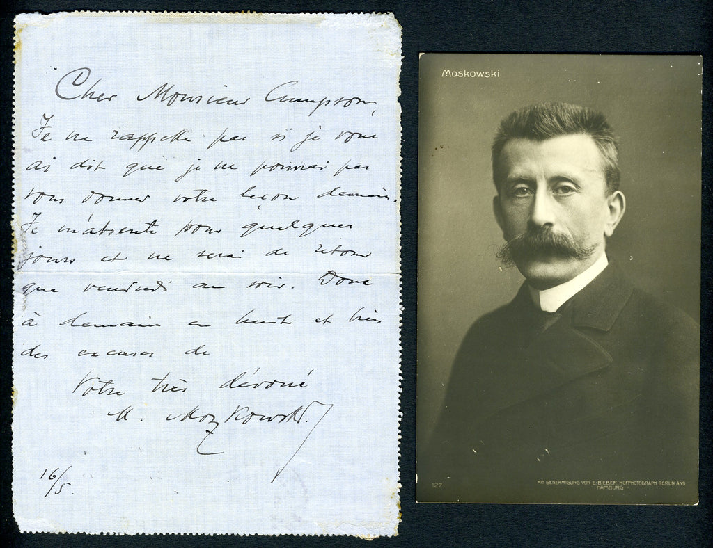 Moszkowski, Moritz. (1854-1925) Autograph Letter and Photograph Postca ...