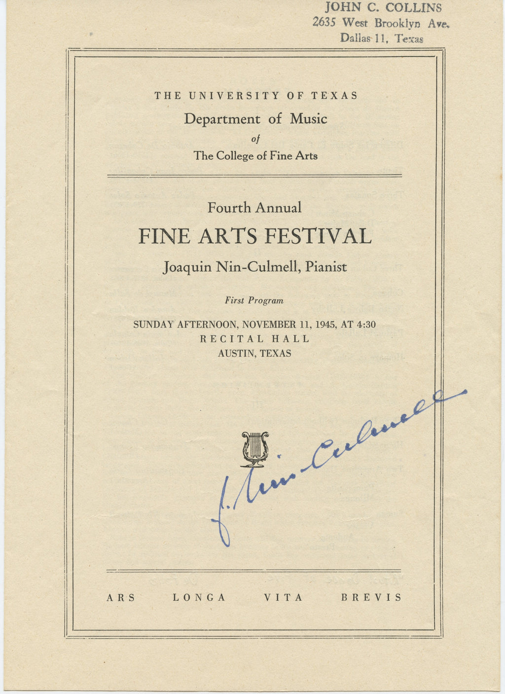 Nin-Culmell, Joaquin. (1908–2004) Signed Program – Schubertiade Music ...