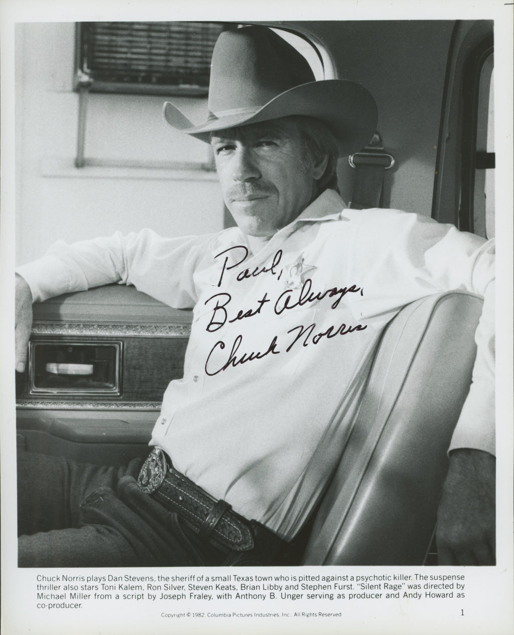 Norris, Chuck. (b. 1940) "Silent Rage" - Signed Photograph ...