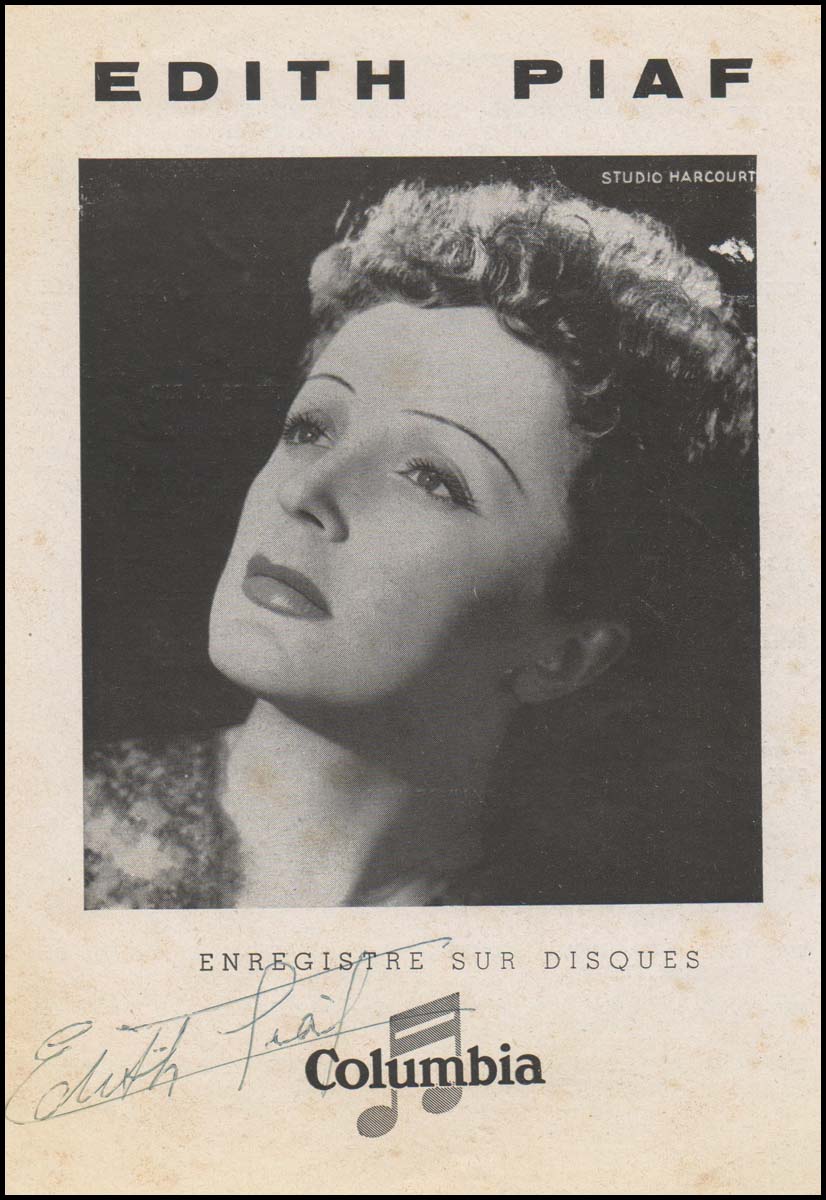 [Jazz & Song] Piaf, Edith. (1915–1963) Signed Photograph – Schubertiade ...