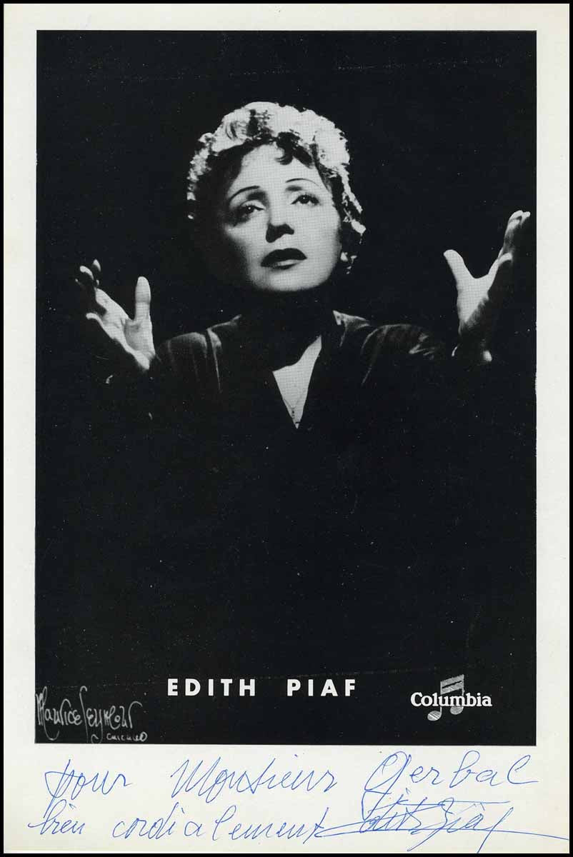 [Jazz & Song] Piaf, Edith. (1915–1963) Signed Disques Columbia Photogr ...
