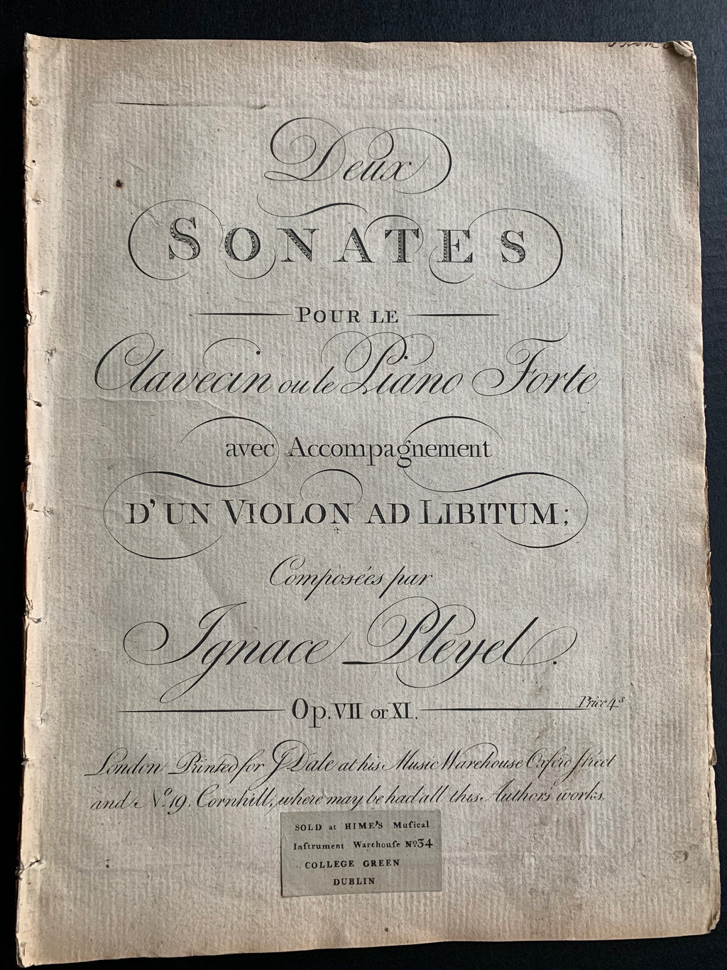 Pleyel, Ignace. (1757–1831) Deux Sonates Pour Le Clavecin ou le Piano ...