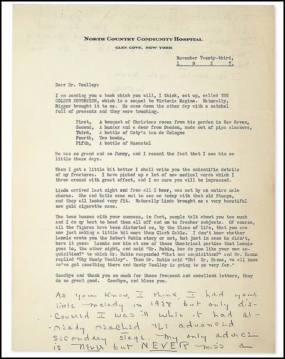 Porter, Cole. (1891–1964) Typed Letter to Monty Woolley with Holograph ...