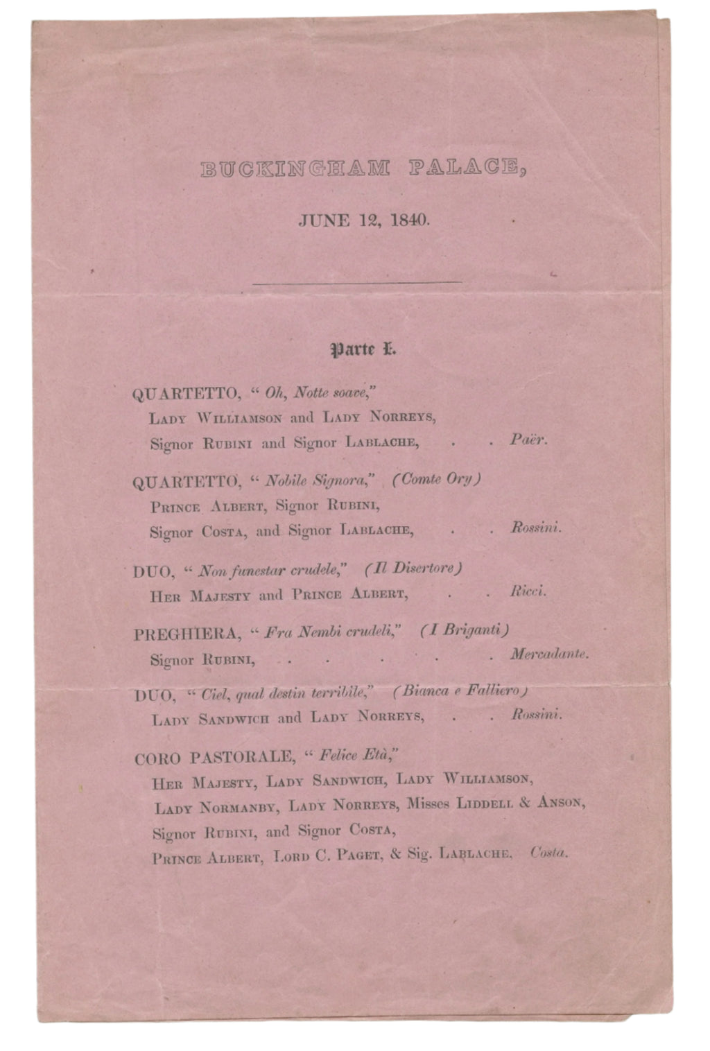 Queen Victoria. (1819–1901) Buckingham Palace Concert Programme - Quee ...