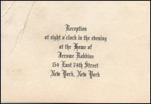 Robbins, Jerome. (1918-1998) Printed Dinner Invitation – Schubertiade ...