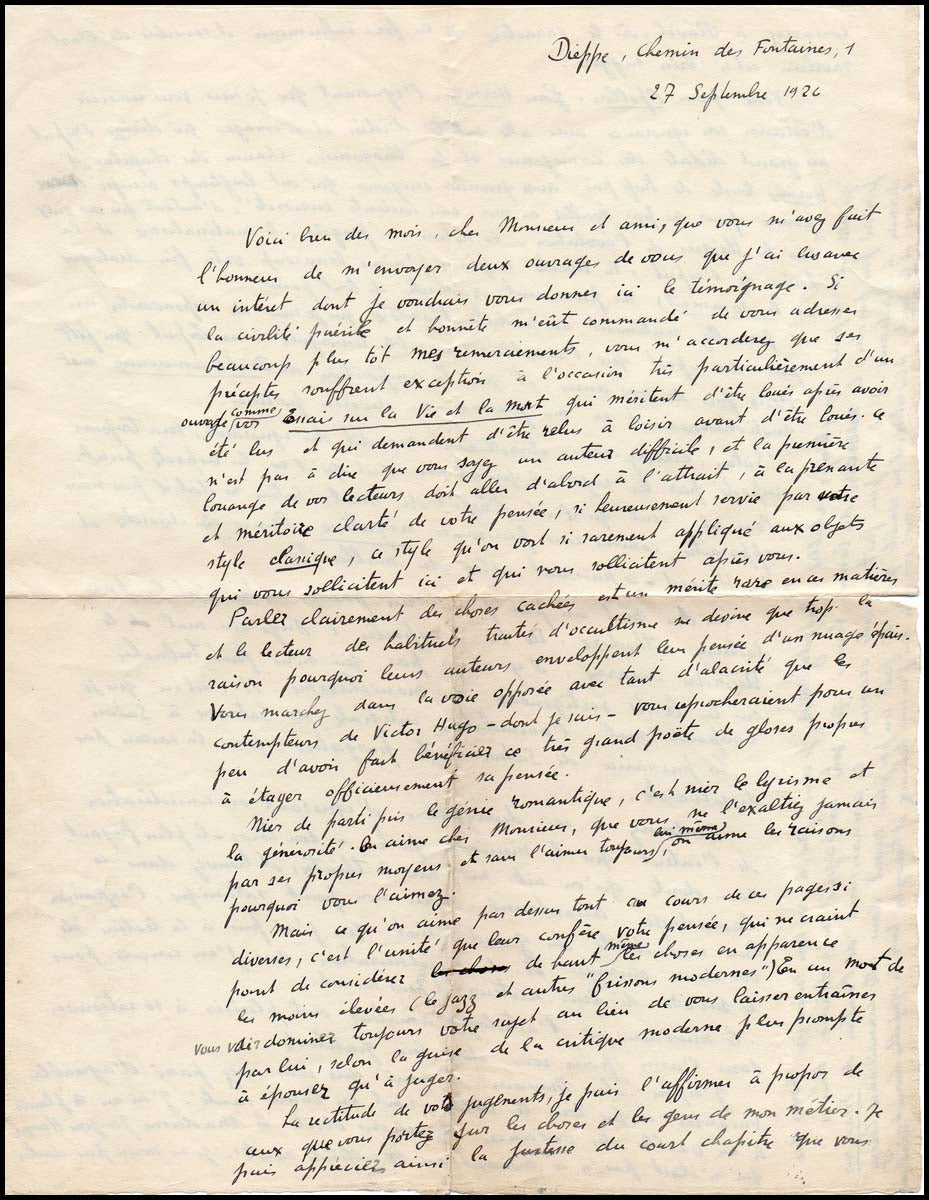 Roland-Manuel, Alexis. (1891 - 1960) Important Autograph Letter to Heu ...