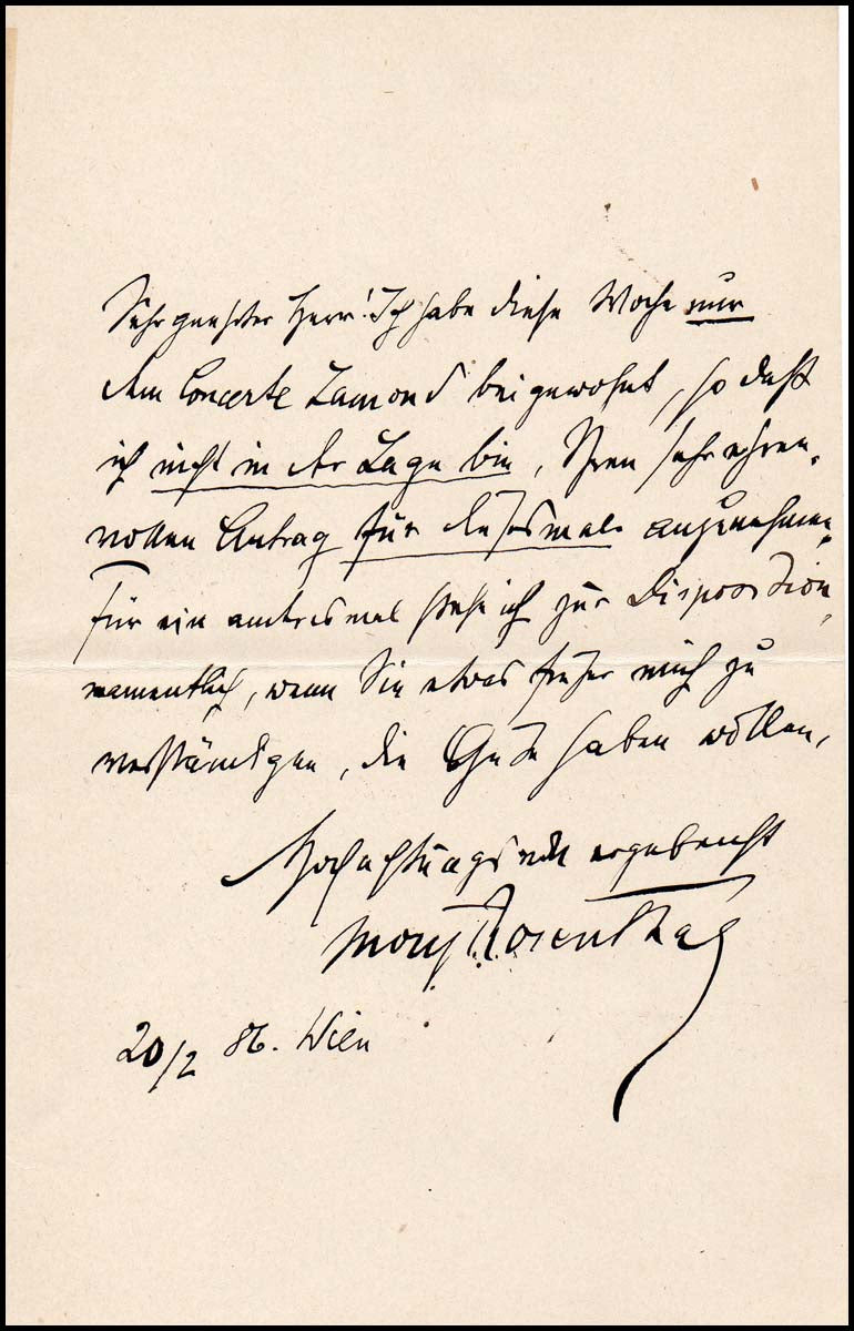 Rosenthal, Moriz. (1862–1946) Interesting letter to Emerich Kastner ...