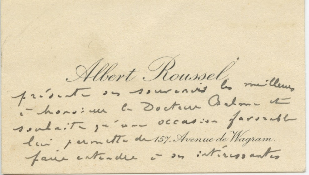 Roussel, Albert. (1869 - 1937) Autograph Note on his Visiting Card ...