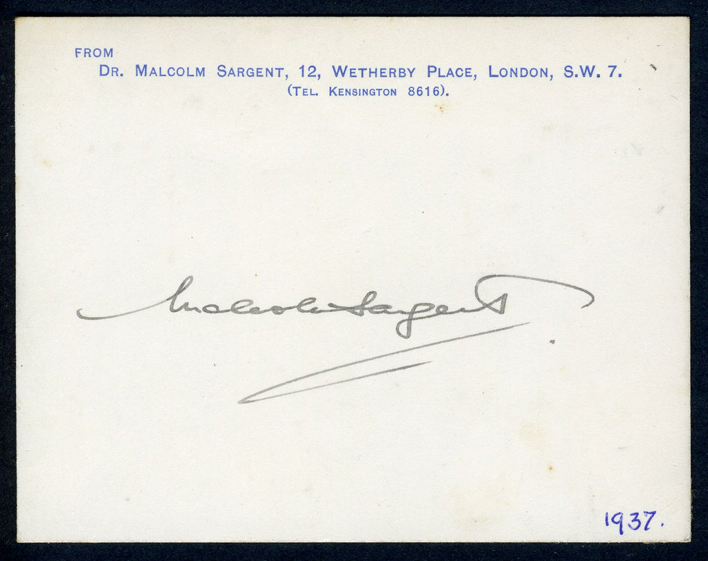 Sargent, Malcolm. (1895-1967) Autograph Signature on his Visiting Card ...