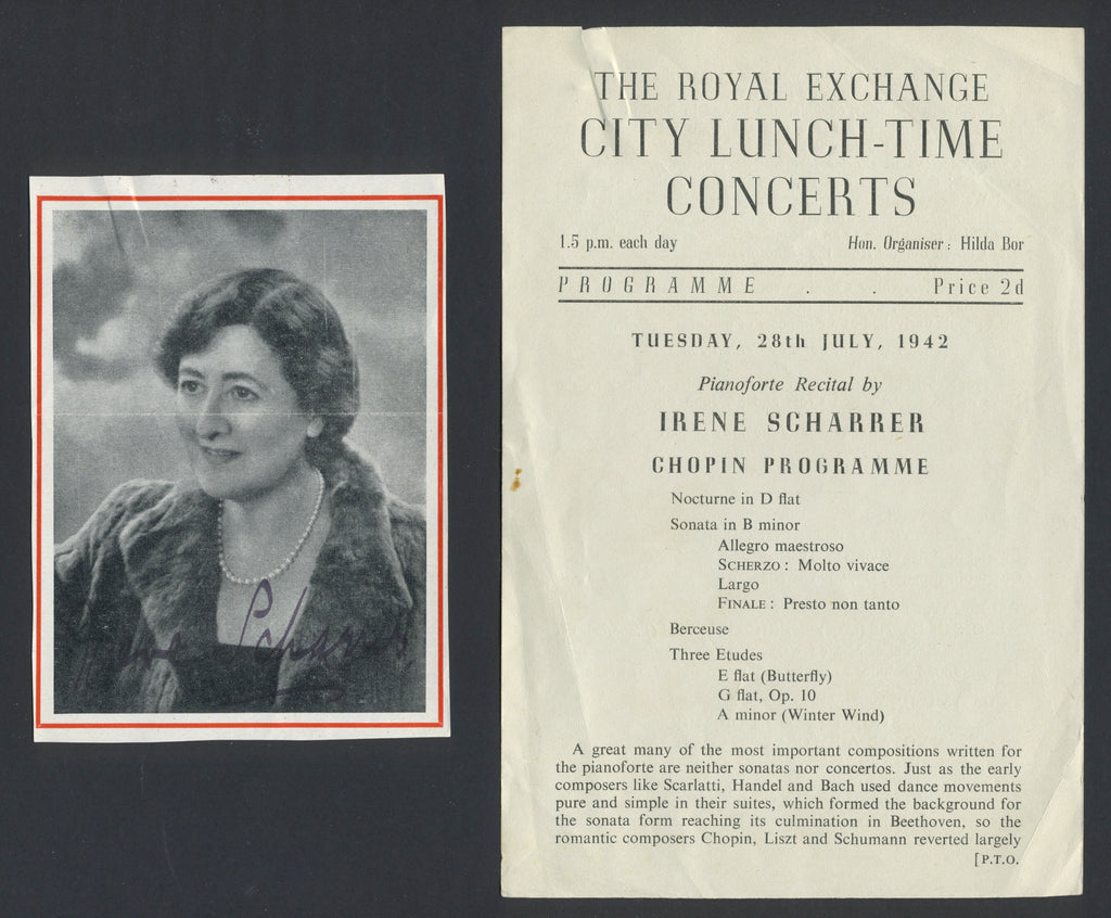 Scharrer, Irene. (1888–1971) Signed Halftone Photograph with Concert P ...