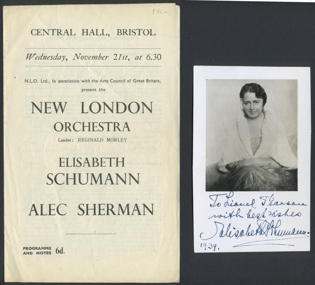 Schumann, Elisabeth. (1888–1952) Signed Photograph with Concert Progra ...