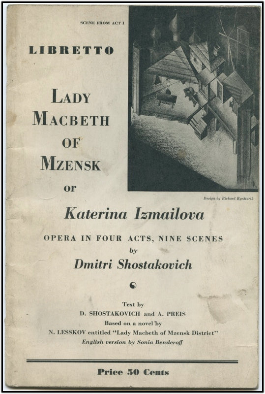 Shostakovich, Dimitri. (1906-1975) Lady Macbeth of Mtsensk, US PREMIER ...