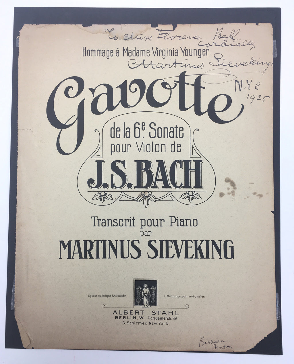 [Bach, J.S. (1685-1750)] Sieveking, Martinus. (1867–1950) Gavotte de l ...