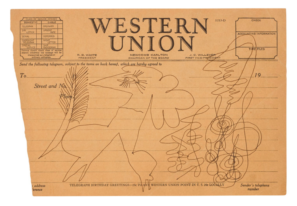 Steinberg, Saul. (1914-1999) Original Drawing on Western Union Telegra ...