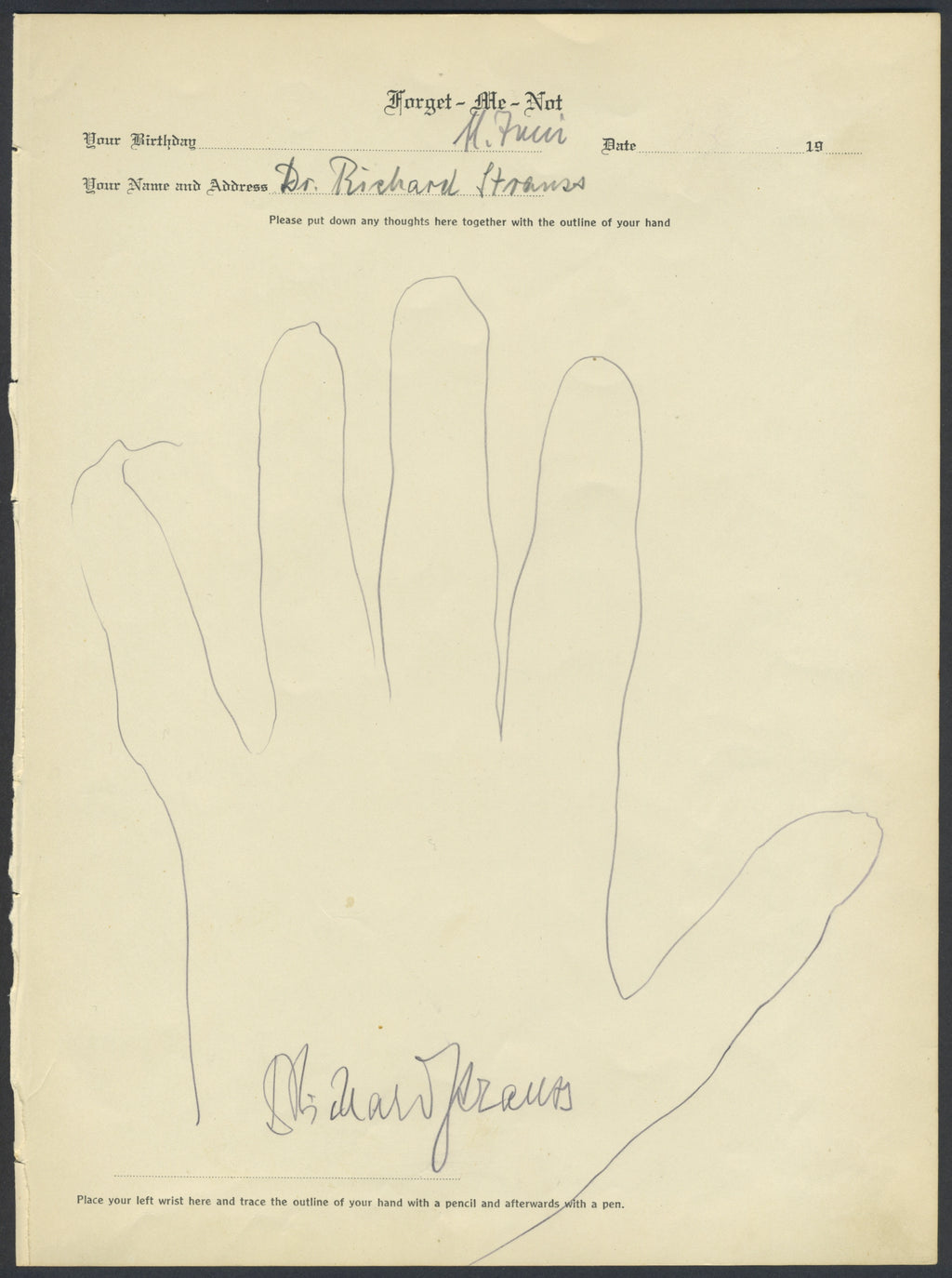 Strauss, Richard. (1864–1949) Signed Hand Tracing – Schubertiade Music ...