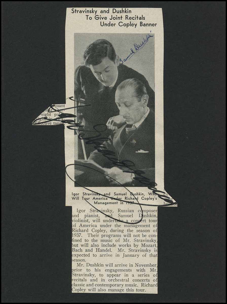 Stravinsky, Igor. (1882–1971) & Dushkin, Samuel. (1891–1976) Signed Ph ...