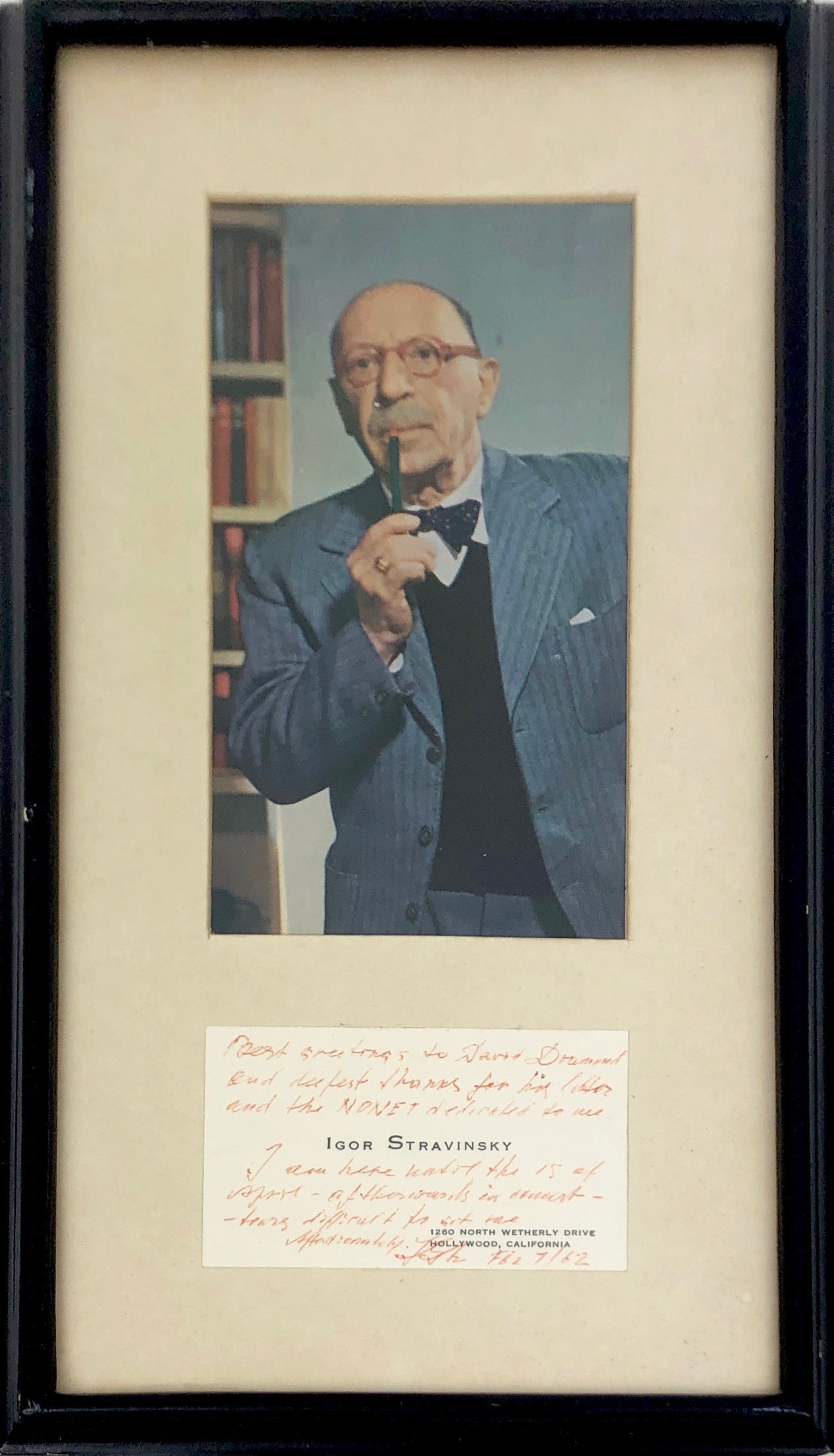 Stravinsky, Igor. (1882–1971) [Diamond, David] Autograph Note on a Vis ...