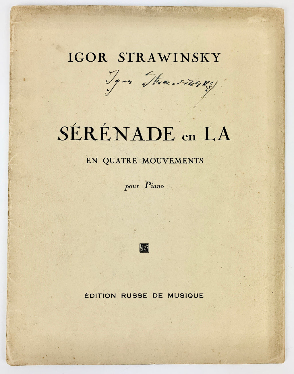 Stravinsky, Igor. (1882–1971) Sérénade en La. En Quatre Mouvements. Po ...