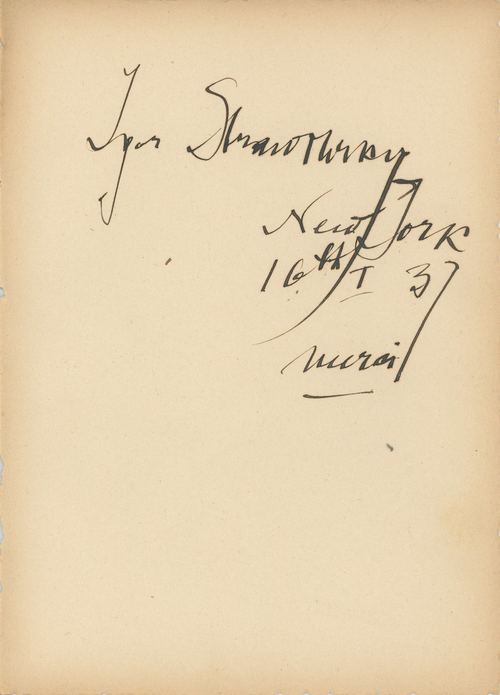 Stravinsky, Igor. (1882–1971) Autograph Signature signed in New York ...