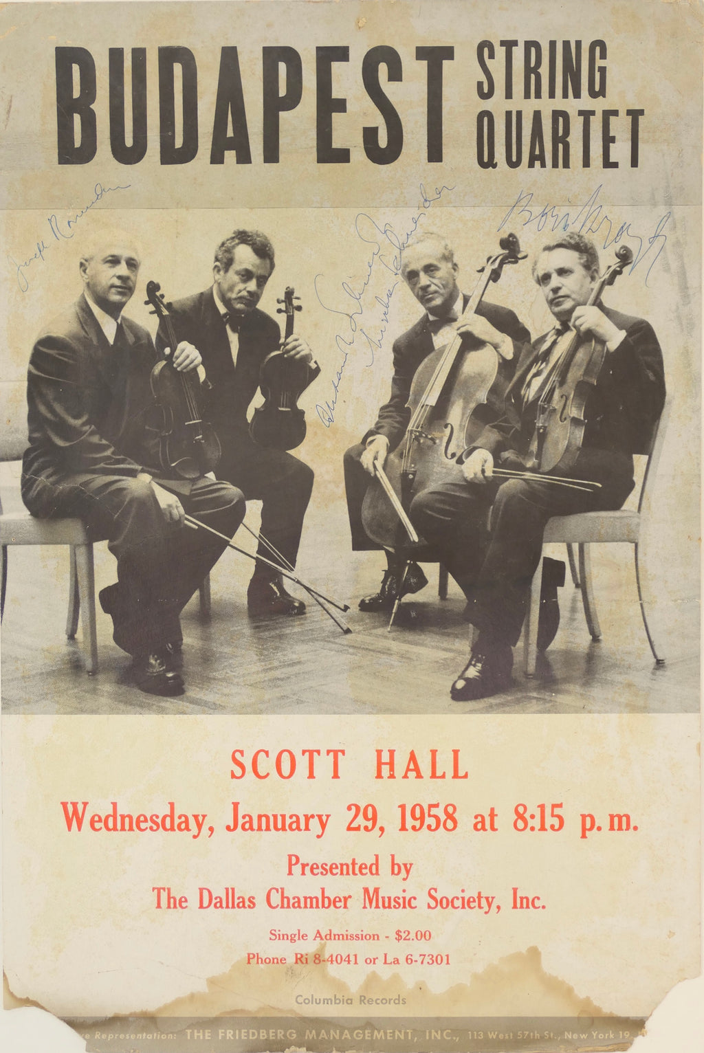 Budapest String Quartet. (1917-1967) Signed 1958 Poster – Schubertiade ...