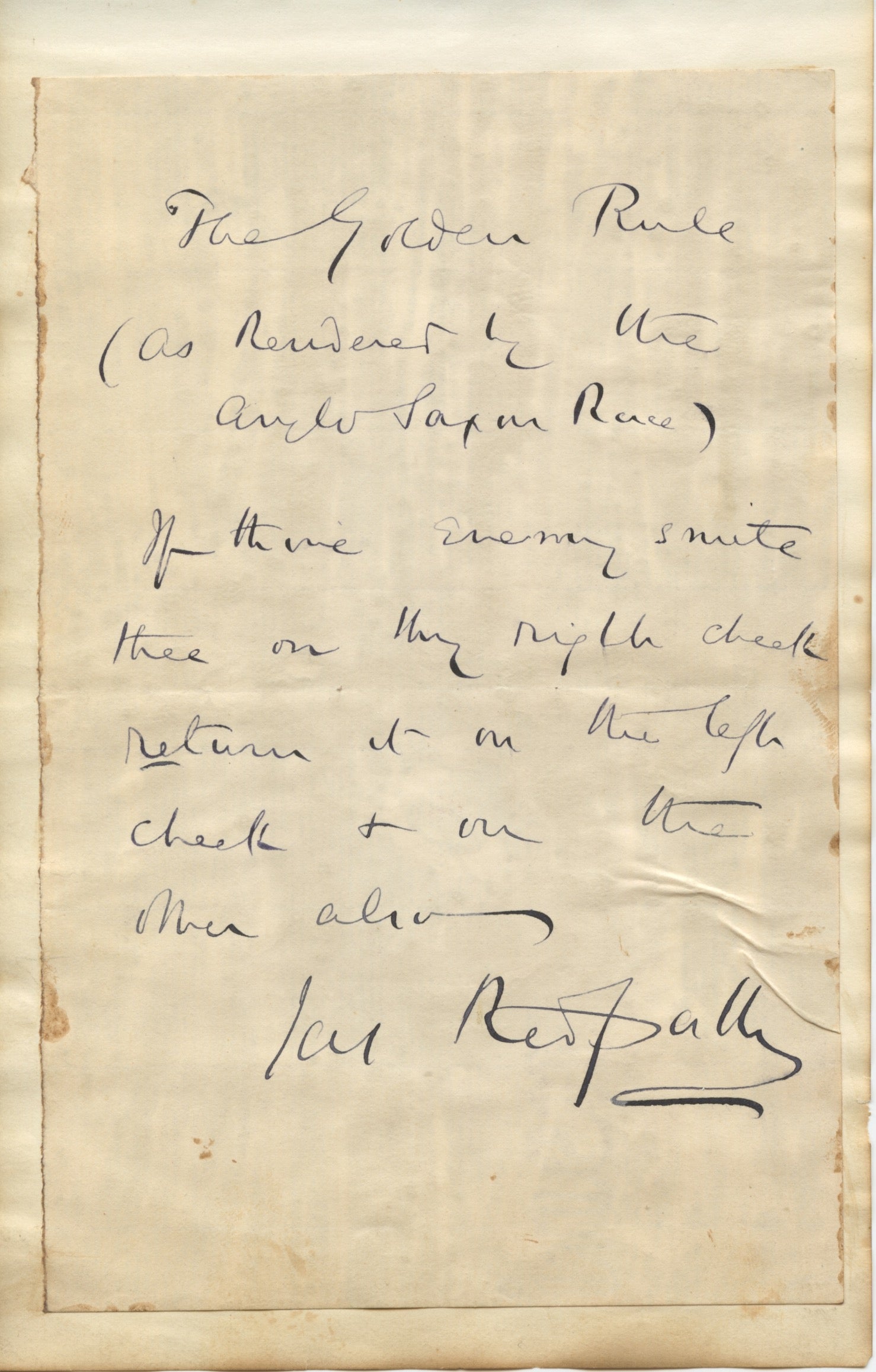 [The Golden Rule] Redpath, Ian. (?–?) Autograph Inscription by an Unkn ...