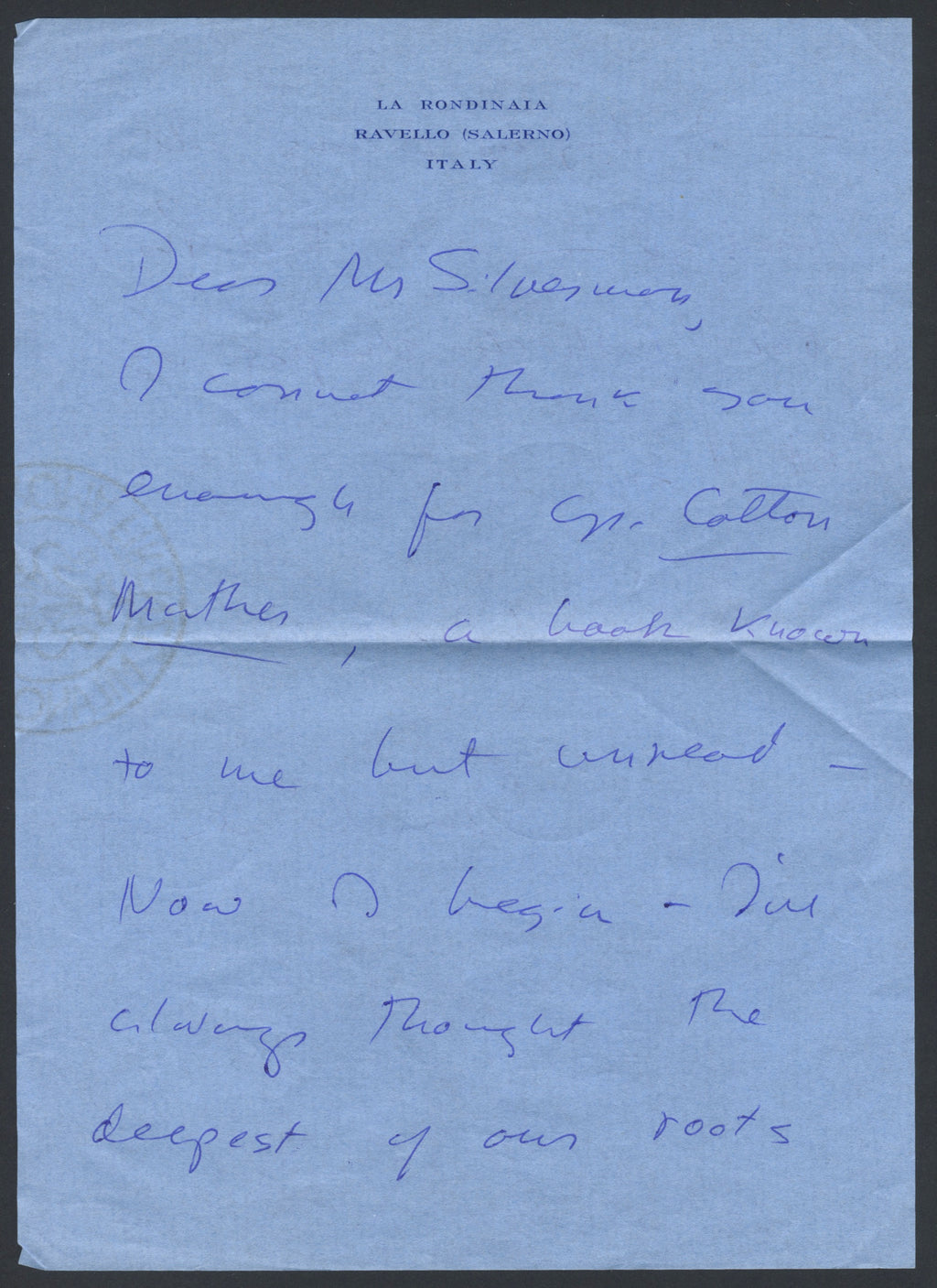 Vidal, Gore. (1925–2012) [Silverman, Kenneth. (1936–2017)] Autograph L ...