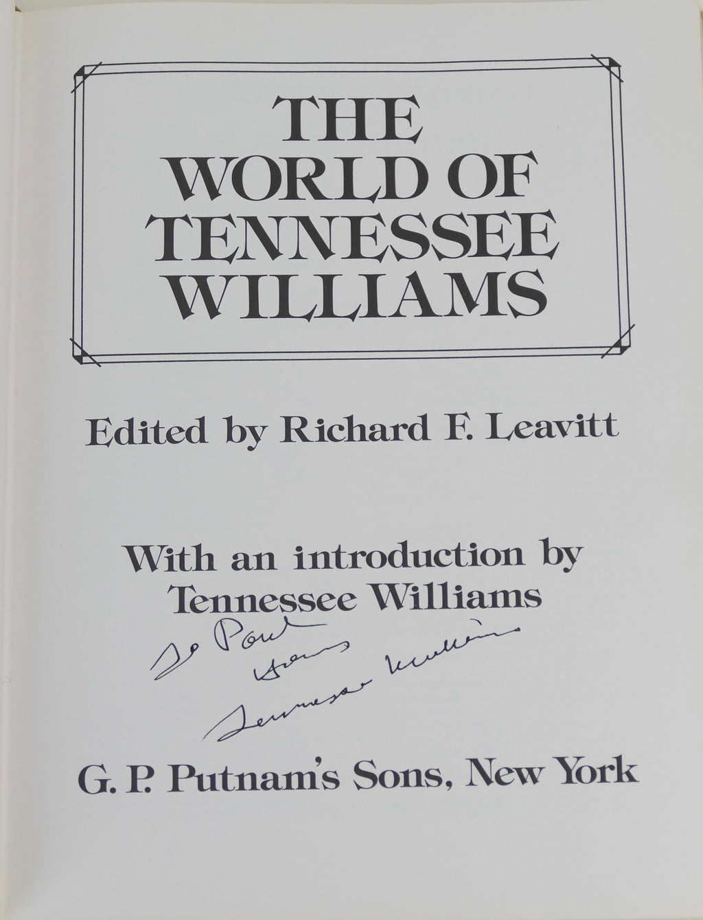 Williams, Tennessee. (1911–1983) The World of Tennessee Williams. Edit ...
