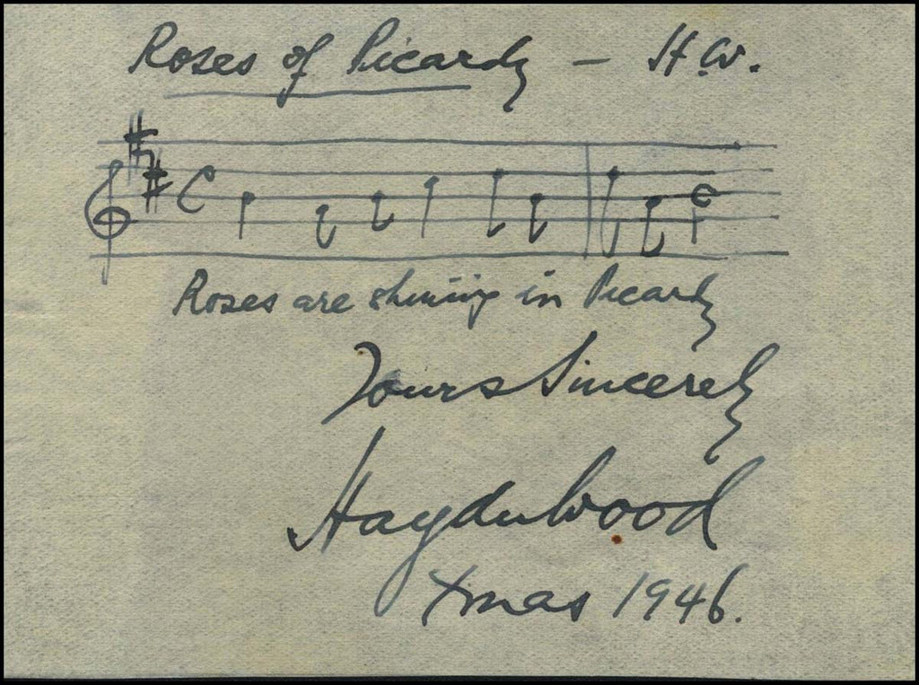 Wood, Haydn. (1882–1959) Autograph Musical Quotation, "Roses of Picard ...